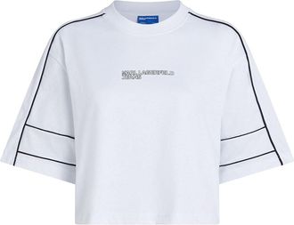Karl Lagerfeld Karl Lagerfeld Jeans Relaxed Cropped Piping Tee, Women, White, T-Shirt
