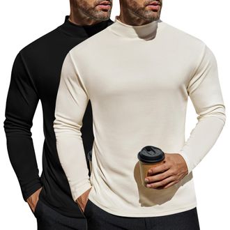 Ekouaer 2Pack Herren Langarmshirt Thermounterw&auml;sche Thermo Oberteil Longsleeve Thermoshirt Warm mit Innenfleece Schwarz+Wei&szlig; XXXL