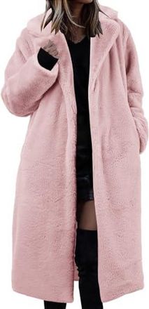 Generic Vestes dhiver 2026 pour femmes, manteau chaud &agrave; revers en fausse peluche, manteau en polaire de vison &eacute;piss&eacute;, longueur mi-longue, rose, XXL