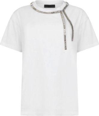 Liu Jo Femme, Tops, Blanc, Taille: 42 FR T-Shirt avec Perles et Strass
