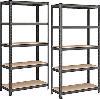 Songmics Lot de 2, Étagère de Rangement à 5 Niveaux, 40 x 90 x 180 cm, Capacité 875 kg, Planches Réglables, Style Industriel, pour Cuisine, Salon, Gris Tourter