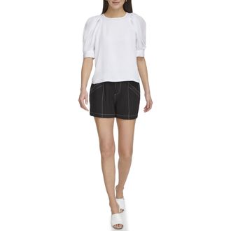 DKNY Womens 3/4 Sleeve Satin Blouse, White, S