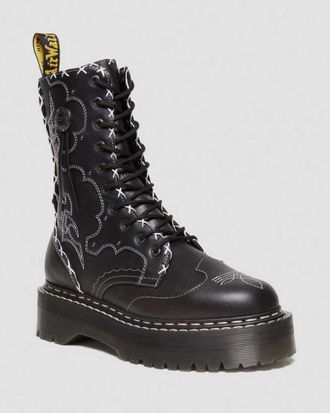 Dr. Martens Herren Jadon Hi Leder Plateaustiefel Mit Kontrastn&auml;hten in Schwarz/Wei&szlig;, Gr&ouml;&szlig;e: 36