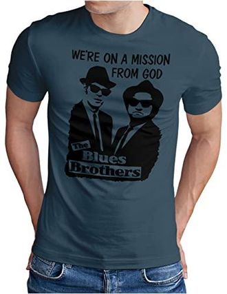 OM3 Blues Brothers - T-shirt pour homme - On a mission from God Jake and Elwood - S - 4XL, denim, 4XL