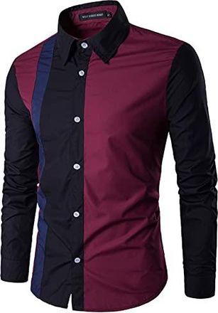 Generic Chemise &agrave; Manches Longues pour Homme Coupe Slim la Mode ray&eacute;e Manches Longues ajust&eacute;e d&eacute;contract&eacute;e Social Patchwork Revers Chemise Hommes