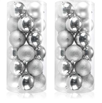 Com-Four 48x Weihnachtskugeln - bruchsichere Christbaumkugeln aus Kunststoff f&uuml;r Weihnachten - Baumschmuck f&uuml;r den Christbaum mit Anh&auml;nger