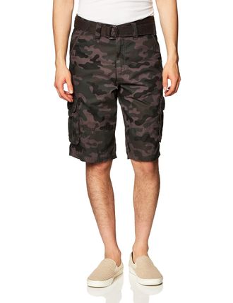Southpole Herren Belted Camo Ripstop Cargo Shorts, Grey/Black, 36