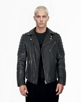 Trueprodigy Lederjacke John Mit Paspelierung an Schultern und &Auml;rmeln