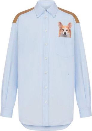 Moschino Homme, Chemises, Bleu, Taille: XS Printed Cotton Poplin Shirt