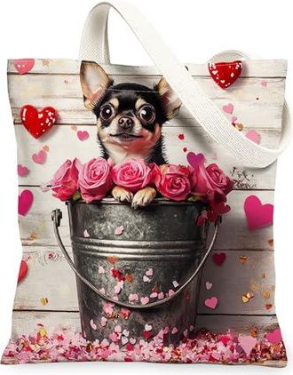 Generic Sac fourre-tout en toile pour chien Chihuahua 33 x 38,1 cm, sac &agrave; bandouli&egrave;re r&eacute;utilisable pour femme, peinture danimaux domestiques, d&eacute;coration cadea