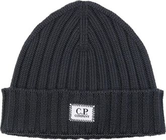 C.P. Company bonnet côtelé à patch logo - Gris