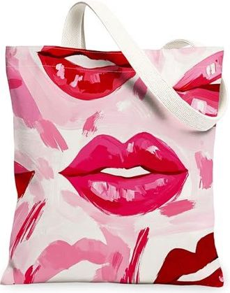 Generic Artistic Lips Sacs fourre-tout en toile avec imprim&eacute; l&egrave;vres vintage l&eacute;gers lavables et r&eacute;utilisables pour le shopping, les voyages, la plage et une ut