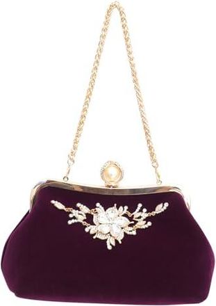 Vosarea Pochette de Soir&eacute;e Femme Tissu Pelucheux avec Ornements Brillants Sac &agrave; Main &Eacute;l&eacute;gant pour Banquet de Mariage Clutch Chic &agrave; Cha&icirc;ne Robuste