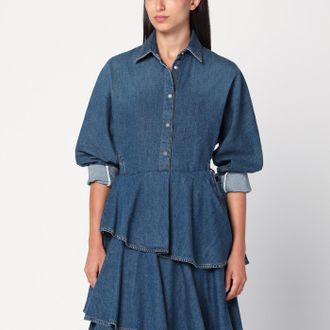Alaia Abgerundetes blaues Jeanshemd