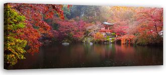 Feeby Bild auf Vlies Leinwand Japanischer Garten Asien Teich Japan 120x40 cm Kunstdruck Modern Wandbilder Deko Flur Wohnzimmer Orientalisch Natur Abstrakt P