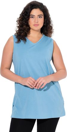 Ulla Popken Damen gro&szlig;e Gr&ouml;&szlig;en &Uuml;bergr&ouml;&szlig;en Plus Size Top, Oberteil Basic, Tank-Top, V-Ausschnitt, lockerer Schnitt helles Petrol 58+ 531122714-58+