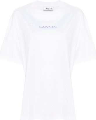 Lanvin Femme, Tops, Blanc, Taille: 38 FR T-shirt en coton avec logo brod&eacute;