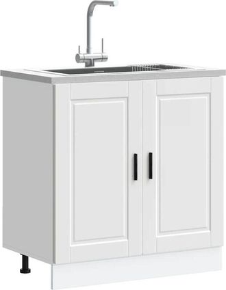 vidaXL Vidaxl - Meuble bas pour &eacute;vier Porto blanc 80x46x81,5 cm bois ing&eacute;nierie