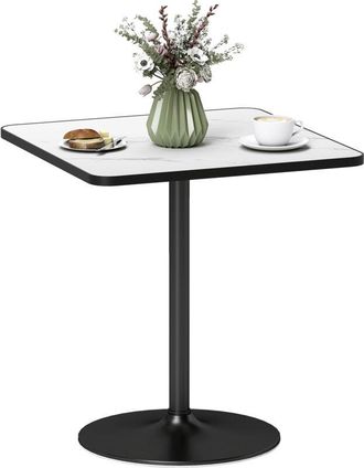 HOMCOM Table &agrave; manger pour 4 personnes table de cuisine style moderne avec plateau effet marbre et base ronde, 70 x 70 cm, blanc-Blanc