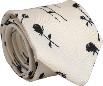 Dolce & Gabbana Floral Print Silk Necktie - Off White