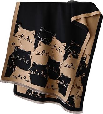 GFM CTSHL1 Châle pashmina pour femme Imprimé chats au toucher cachemire pour lautomne et lhiver, Ctshl-m-noir marron, L