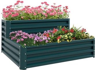 OUTSUNNY Carré Potager de Jardin jardinière en Acier galvanisé lit de Jardin surélevé Fond Ouvert 2 étages pour Herbes légumes Fruits Fleurs 120 x 101 x 58 cm 