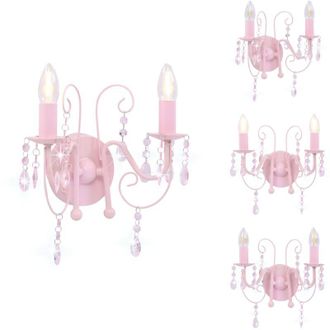 vidaXL Applique murale &agrave; perles Rose 2 ampoules E14 - Applique Murale - Luminaire Mural - Lampadaire - &Eacute;clairage Int&eacute;rieur - Ambiance Chaleureuse
