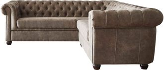 DELIFE Eckcouch Chesterfield 209 cm Taupe Abgesteppt
