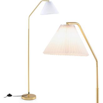 Costway Costway - Lampadaire sur Pied Salon 168 cm, Lampe Salon, T&ecirc;te de Lampe R&eacute;glable, Interrupteur &agrave; Pied, Abat-Jour Pliss&eacute;, Douille E27, Lampadaire en