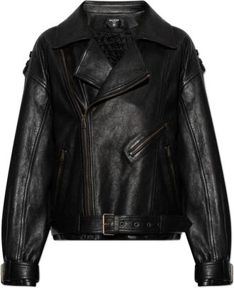 Balmain Homme, Vestes, Noir, Taille: XL Blouson motard en cuir dagneau