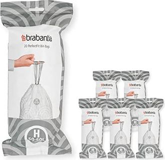 Brabantia Sacs Poubelle PerfectFit Multipack (Code H/50-60 Litres) Ultra Résistant, Poignées Coulissantes, 6 rouleaux (120 Sacs) 138782 Blanc