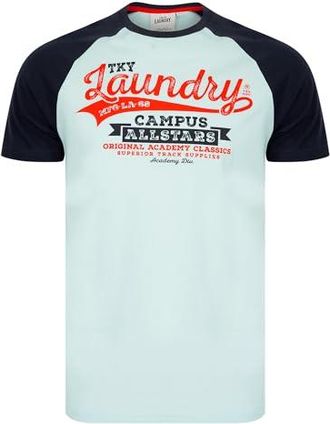 Tokyo Laundry T-shirt &agrave; col rond en jersey de coton &agrave; manches raglan pour homme, Bleu marin., L
