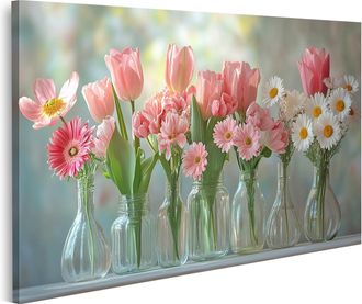 Islandburner Bild auf Leinwand Bunte Frühlingsblumen in Glasvasen Bilder Wandbilder Poster