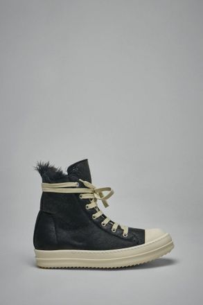 Rick Owens High Top Zebra Shearling Ramones Sneakers