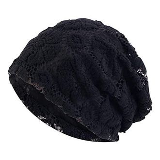Generic Bonnet chimio en dentelle pour femme - Super doux - Turban souple - Bonnet pour perte de cheveux - Cancer, chimio 2024, Noir, taille unique