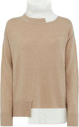 Alpha Studio Femme, Pulls, Beige, Taille: 38 FR Bicolor High Neck Knit Sweater