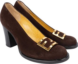 Fendi Hohe Schuhe - Fendi Brown Suede Baguette Buckle Pumps (36,5) - Gr. ONE_SIZE - in Braun - f&uuml;r Damen