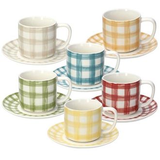 Tognana Caledonia, coffret de 6 tasses &agrave; th&eacute; avec soucoupe, new bone china, multicolore