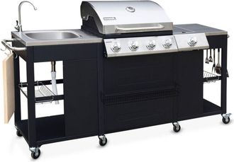 Sweeek Gasgrill mit 4 Brennern + 1 Seitenbrenner und Au&szlig;enk&uuml;che