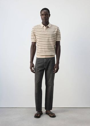 Mango Polo en m&eacute;lange de coton en maille &agrave; rayures beige - Homme - XXL - MANGO MAN