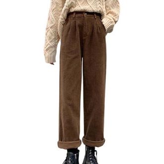 Generic Pantalon d&eacute;contract&eacute; taille &eacute;lastique pour femme avec poche - Pantalon vintage taille haute en velours c&ocirc;tel&eacute; - Pantalon de football sportif pour femm