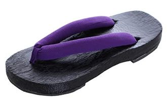 Kawaii-Story K-G-50-13 Sandales en bois violet noir japonais Geta pour femme Tabi Kimono Geisha Kendo Tongs, Noir, 39 EU