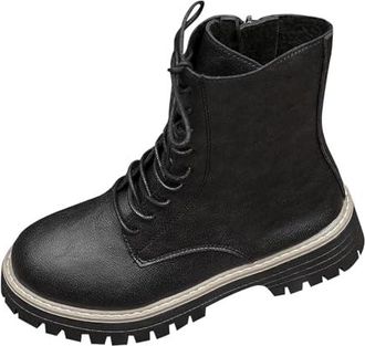 Generic Bottines de motard confortables à lacets pour femme - Élégantes - Bout rond - Polyvalentes - Talon bas - Fermeture éclair latérale - Antidérapantes - 