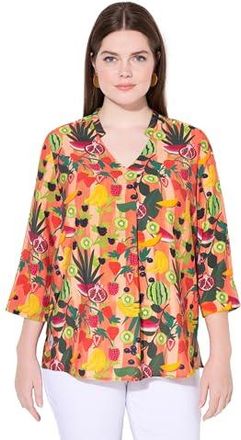 Ulla Popken Femme Grandes Tailles Tunique, Motif Fruits. Col Montant, d&eacute;collet&eacute; V. Manches 3/4 Orange Vif 62+ 838185658-62+