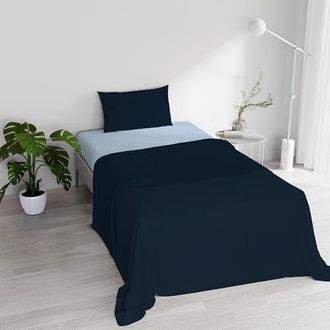 Italian Bed Linen Natural Color Bettw&auml;sche Set, 100% Baumwolle, Dunkelblau/Hellblau, Kleine Doppelte