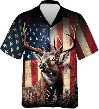 Keephen kewing Chasse au Cerf Impression 3D Chemise &agrave; Boutons pour Femmes Hommes Nouveaut&eacute; Chemises Hawaiiennes Manches Courtes Plage Chemise Aloha