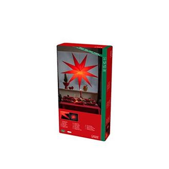 Konstsmide Roter Papierstern, 9 Zacken, inkl. Anschlusskabel mit an/aus Schalter, ohne Leuchtmittel, E14 Lampenhalterung, 230V Innen, wei&szlig;es Kabel - 5926-550