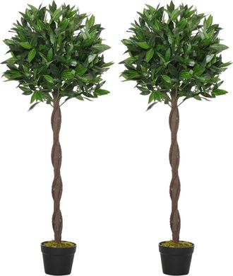 OUTSUNNY 2er-Set K&uuml;nstlicher Lorbeerbaum, 120 cm Kunstpflanzen im Zementtopf, Zimmerpflanze, k&uuml;nstliche Pflanzen f&uuml;r Indoor, Outdoor, Dekopflanzen, Gr&uuml;n