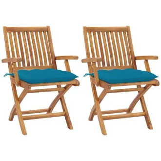 vidaXL Gartenst&uuml;hle 2 Stk. mit Hellblauen Kissen Massivholz Teak vidaXL