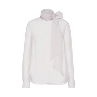 Brunello Cucinelli Beige Puff Sleeve High Neck Top - - Blouses & Shirts - Damen - Beige - M